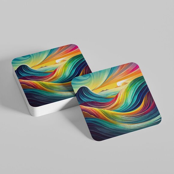 Dining | Nwot Set Of 4 Custom Designed Wavessunset Abstract Coasters ...